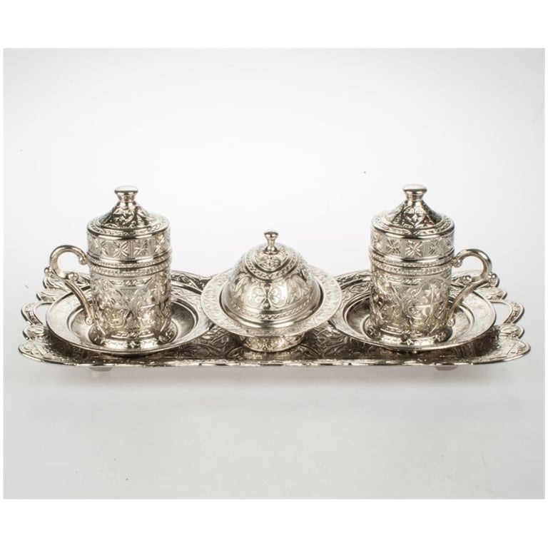 Buy Turkish Coffe Set for Two, Silver, Ottoman Style - Grand Bazaar ...